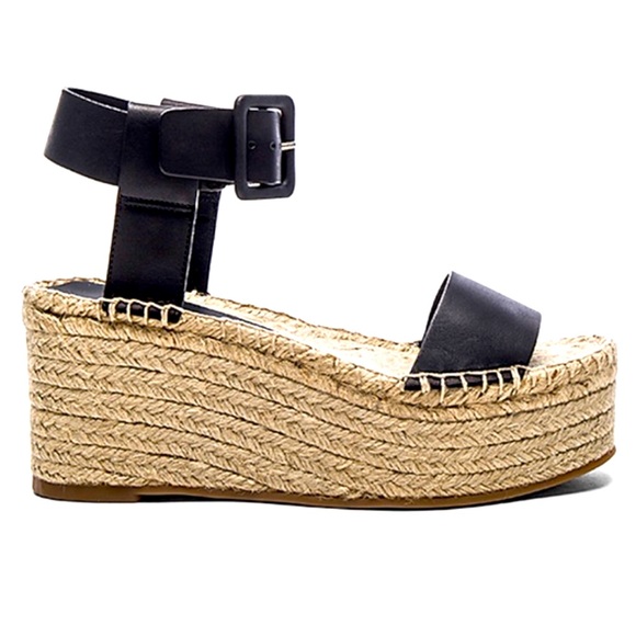 Vince | Shoes | Vince Abbey Black Leather Espadrille Wedge Sandals ...
